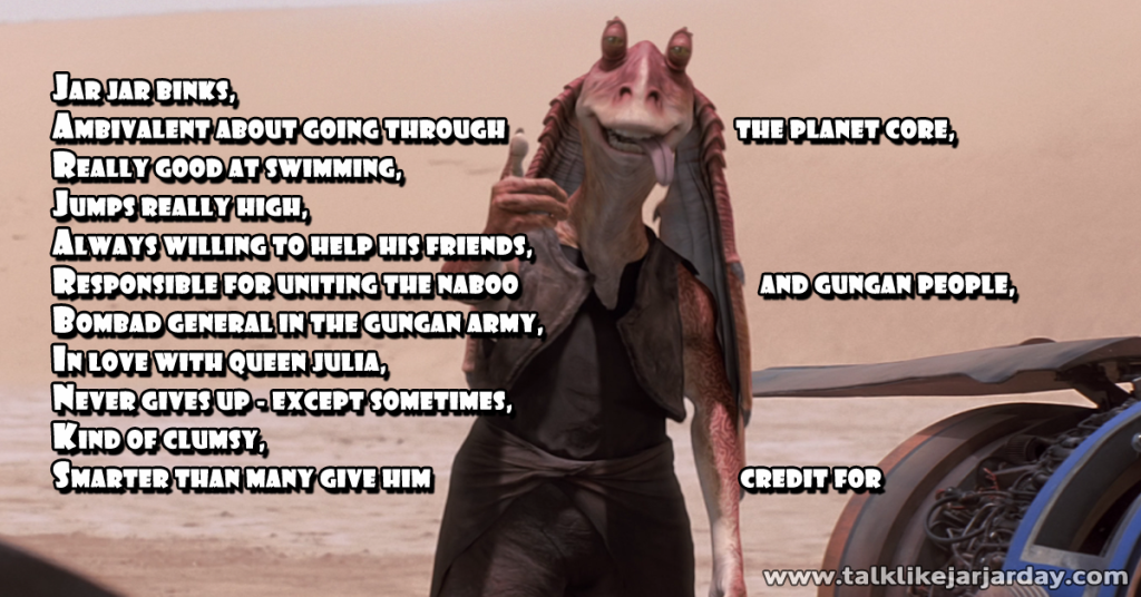 Jar Jar name poem for World Poetry Day